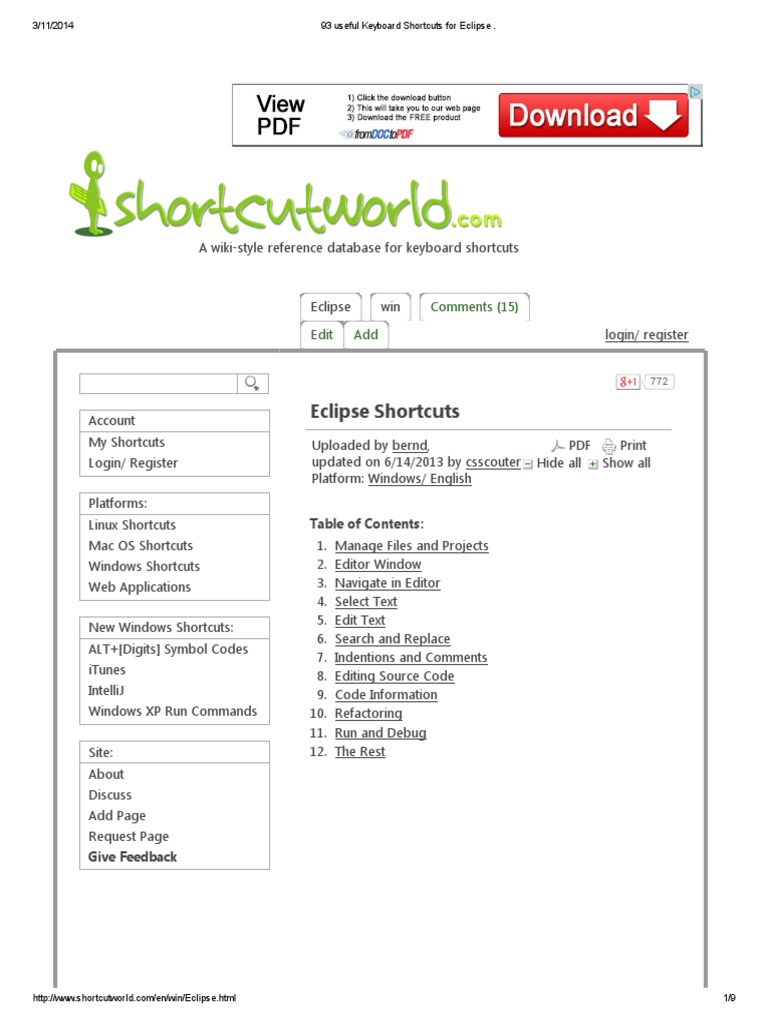 93 Useful Keyboard Shortcuts For Eclipse | Download Free PDF | Computer ...