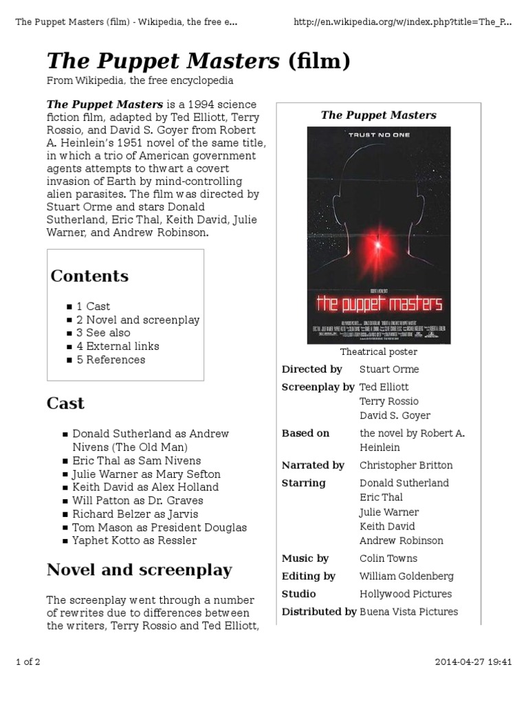 The Puppet Masters (1994 Film) | PDF | Cinema | Leisure