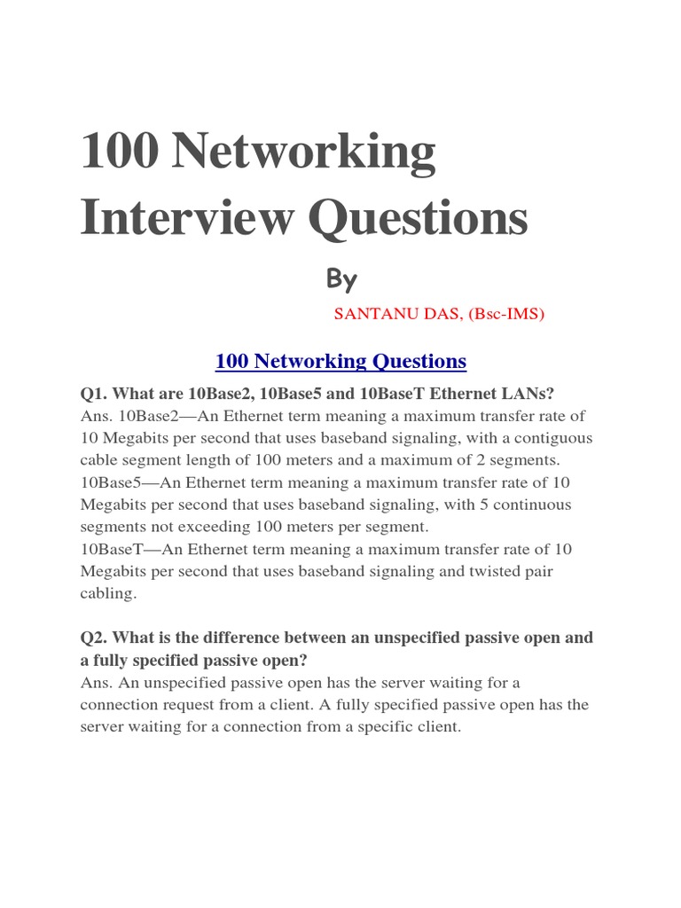 100 Networking Interview Questions | PDF | Internet Protocols | Computer Network