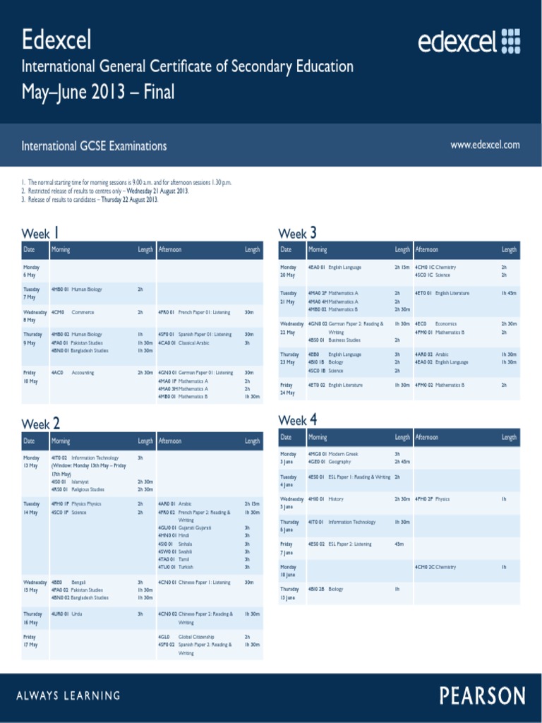 IGCSE Exam Schedule 2013 | PDF | Languages | Science
