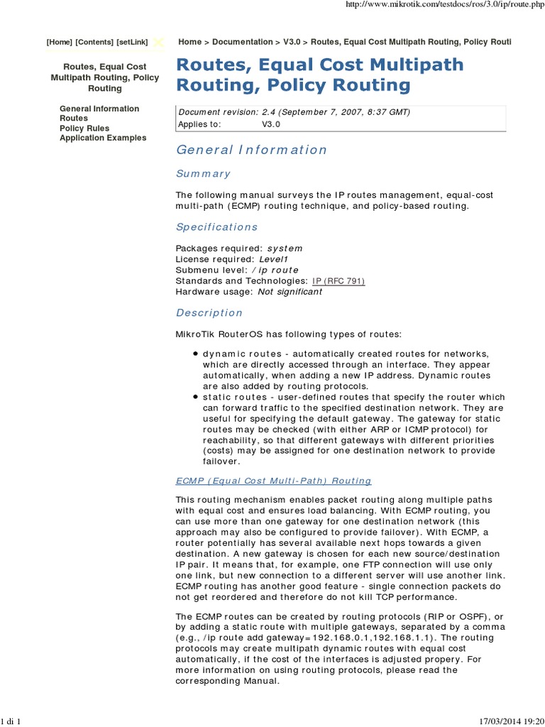 General Information: Routes, Equal Cost Multipath Routing, Policy ...
