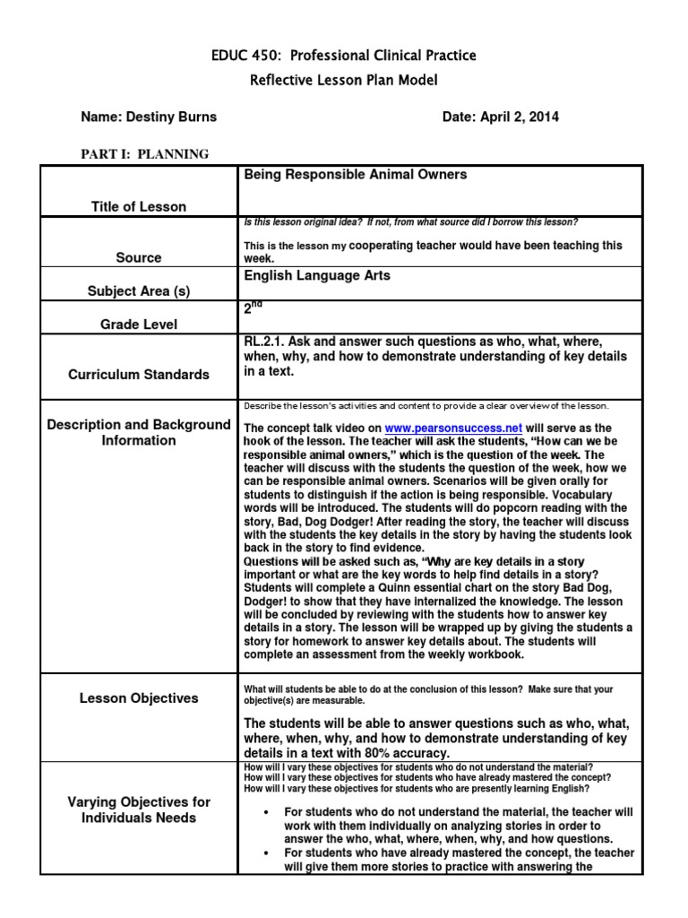 Reflective Lesson Plan 4-4 | PDF | Lesson Plan | Teachers