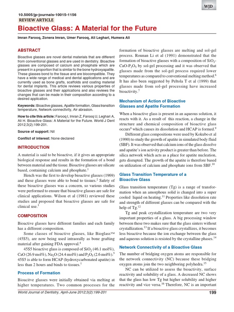 Bioactive Glass-Published Article | Glasses | Bioceramic