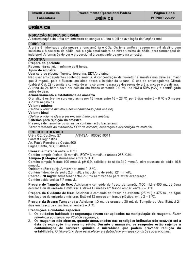 Procedimento operacional padrão para determinação da uréia em amostras ...