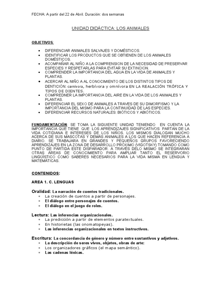 Unidad Didáctica Los Animales | PDF | Naturaleza