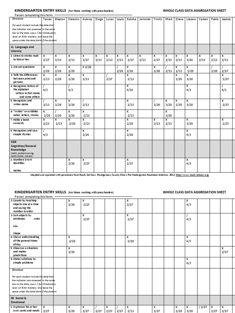 Kindergarten Skills Checklist | PDF | Preschool | Teaching