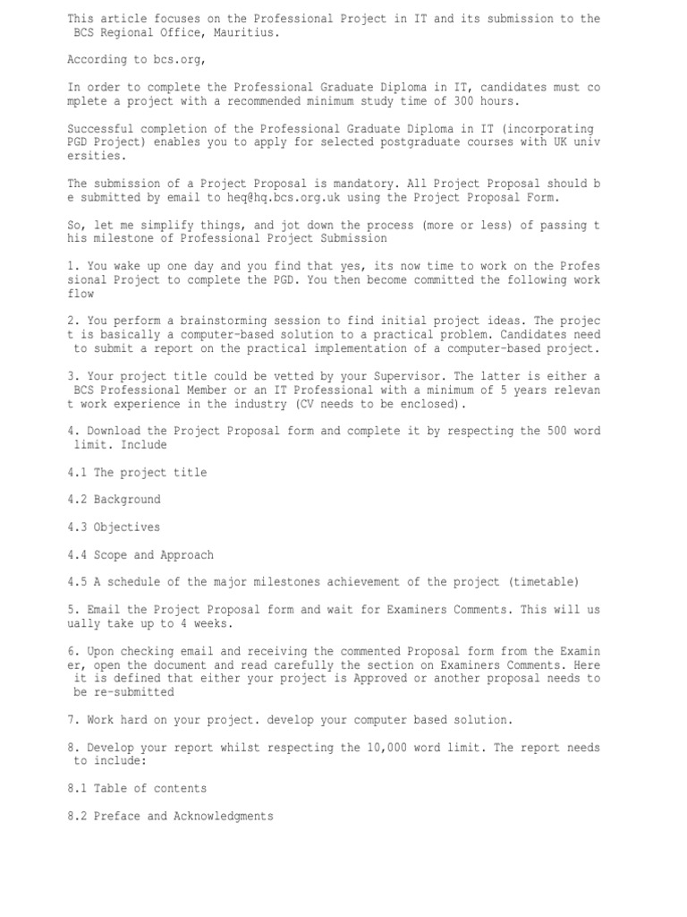 BCS PGD Professional Project in IT and Its Submission | PDF ...