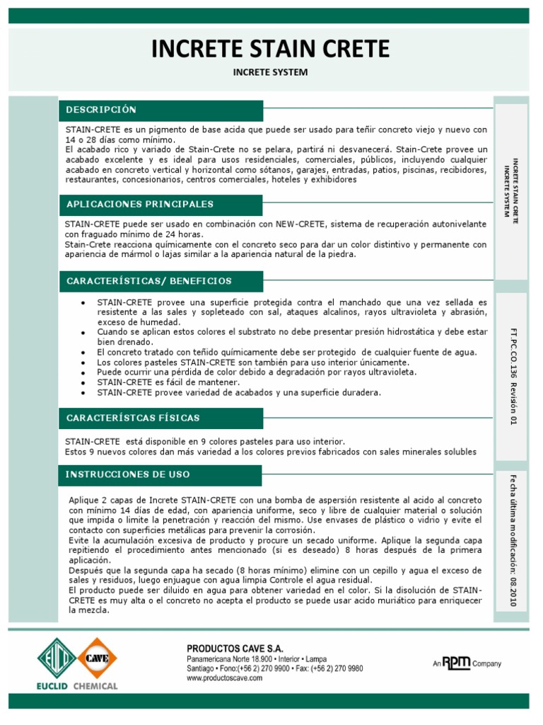 Increte Stain Crete | PDF | Ácido clorhídrico | Pigmento
