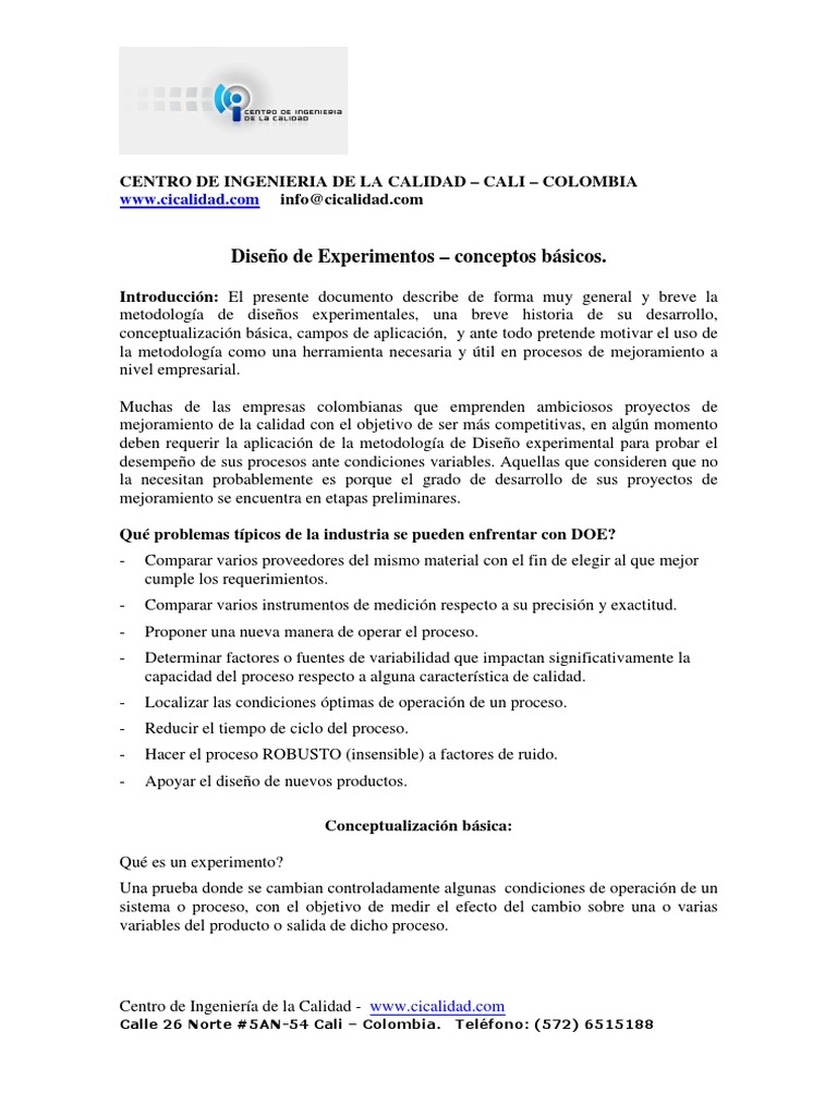 Diseño de Experimentos - DOE | PDF | Estadísticas | Análisis de variación