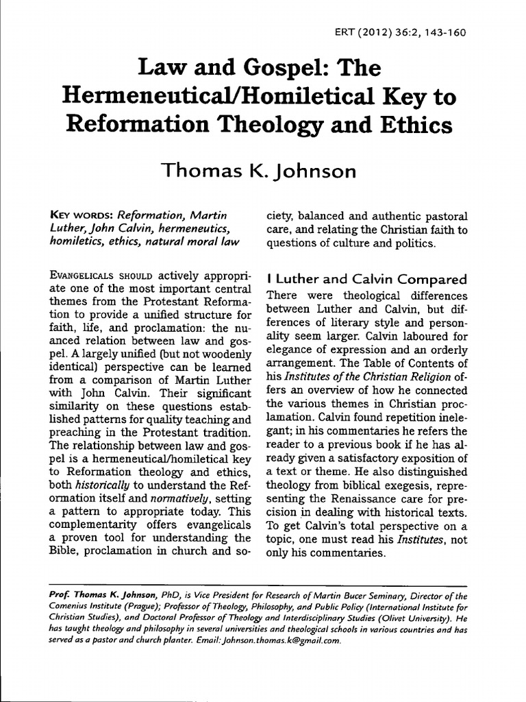 Reformation Hermeneutical Key-Law and Gospel | PDF | Justification ...