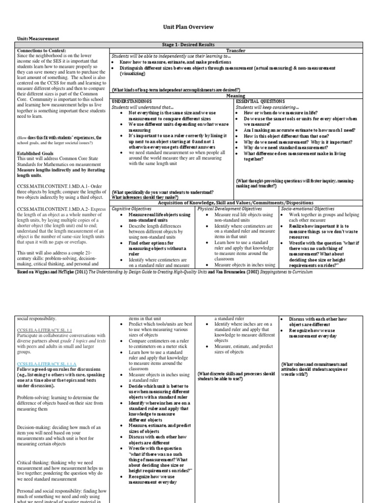 Unit Plan Overview Final | PDF | Educational Assessment | Measurement
