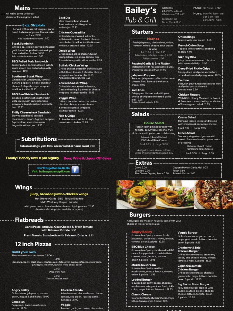Bailey's Pub & Grill Menu | Hamburgers | French Fries