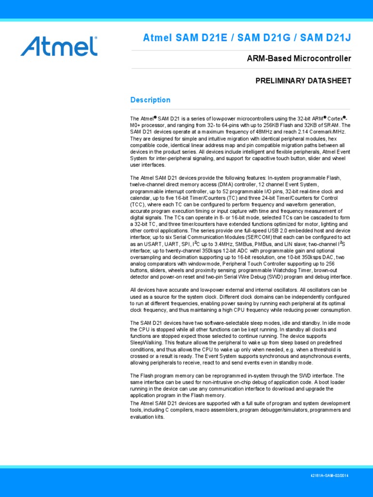 Atmel SAM D21 - Datasheet PDF | PDF | Arm Architecture | Microcontroller