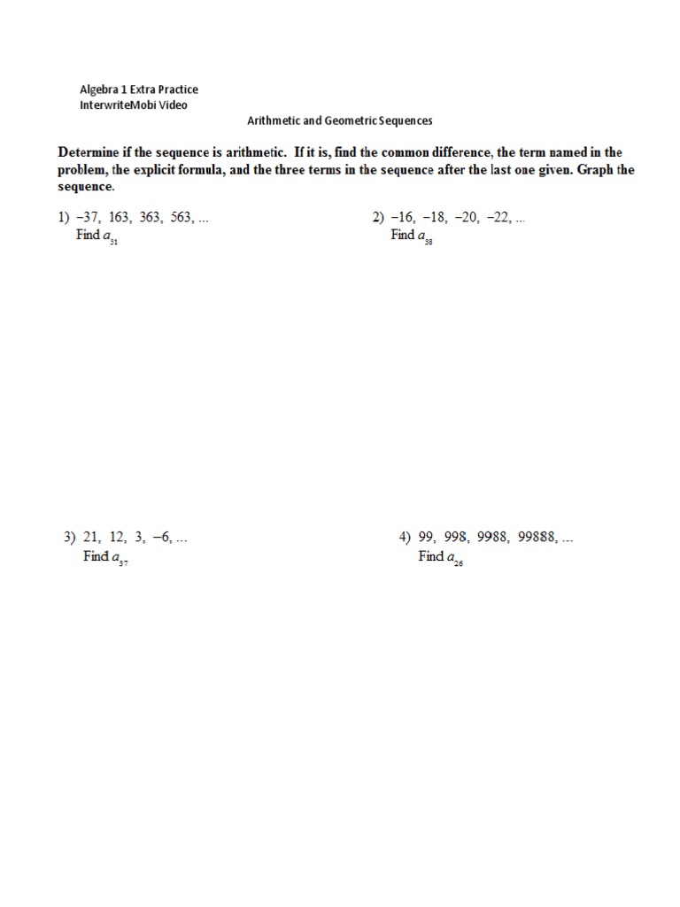Algebra 1: Sequences Practice Video | PDF
