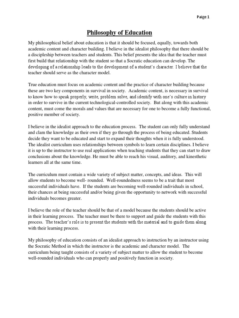 My Philosophy of Education | PDF | Philosophy Of Education | Curriculum