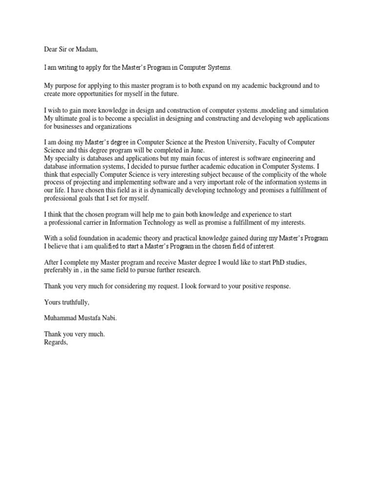 Motivation Letter | PDF | Computer Science | Academic Degree