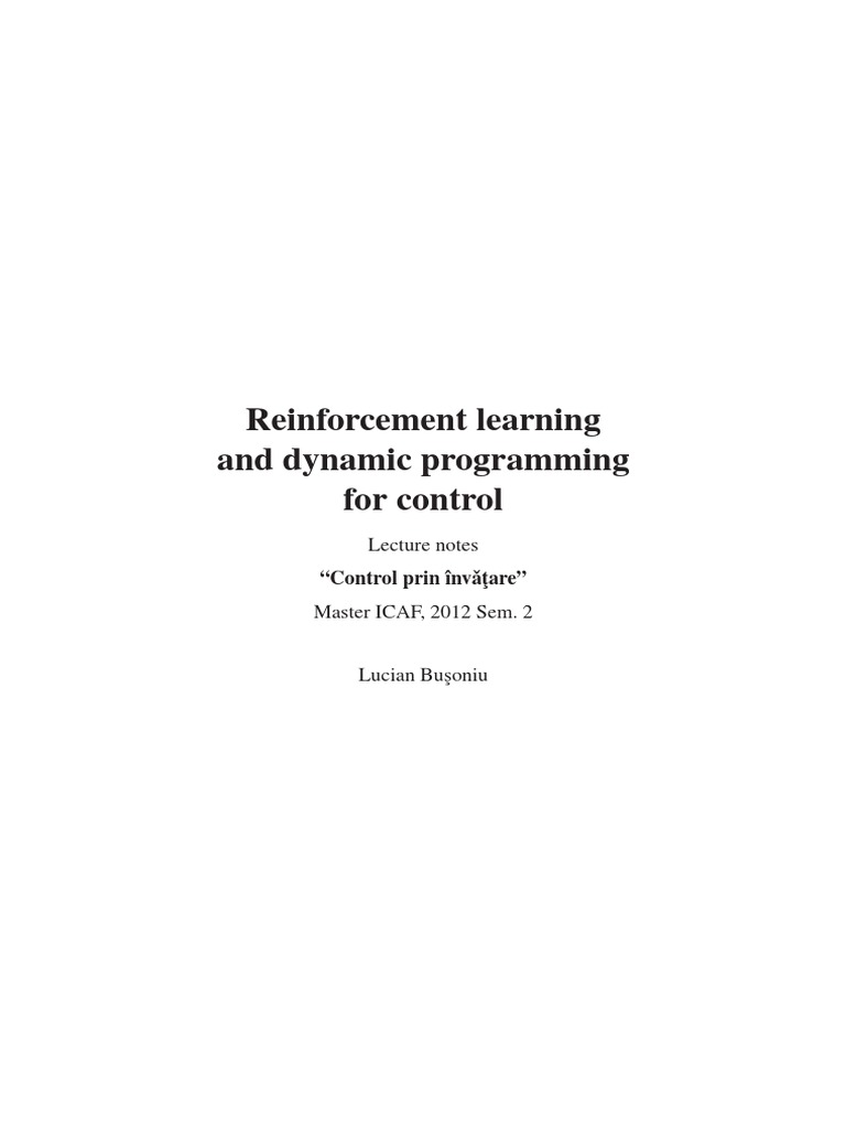 Reinforcement Learning And Dynamic Programming For Control Pdf Mathematical Optimization