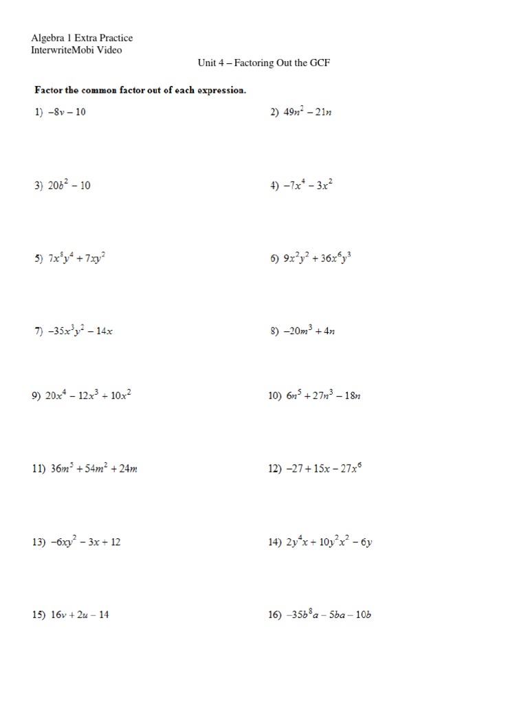 Factoring Out The GCF Extra Practice | PDF