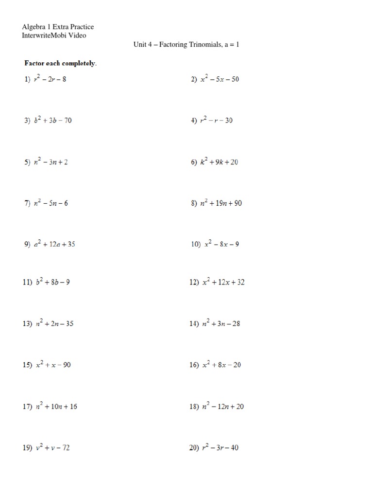 Factoring Trinomials: Algebra 1 Practice | PDF