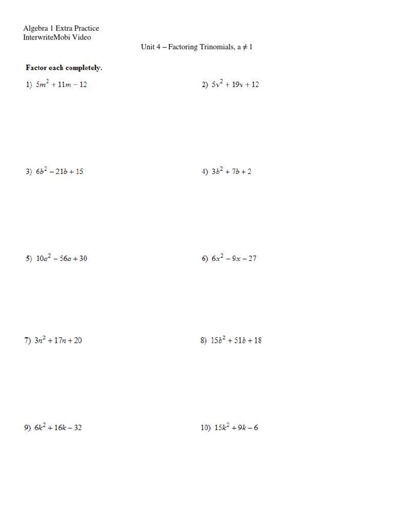 Factoring Trinomials A Is Not 1 Practice | PDF