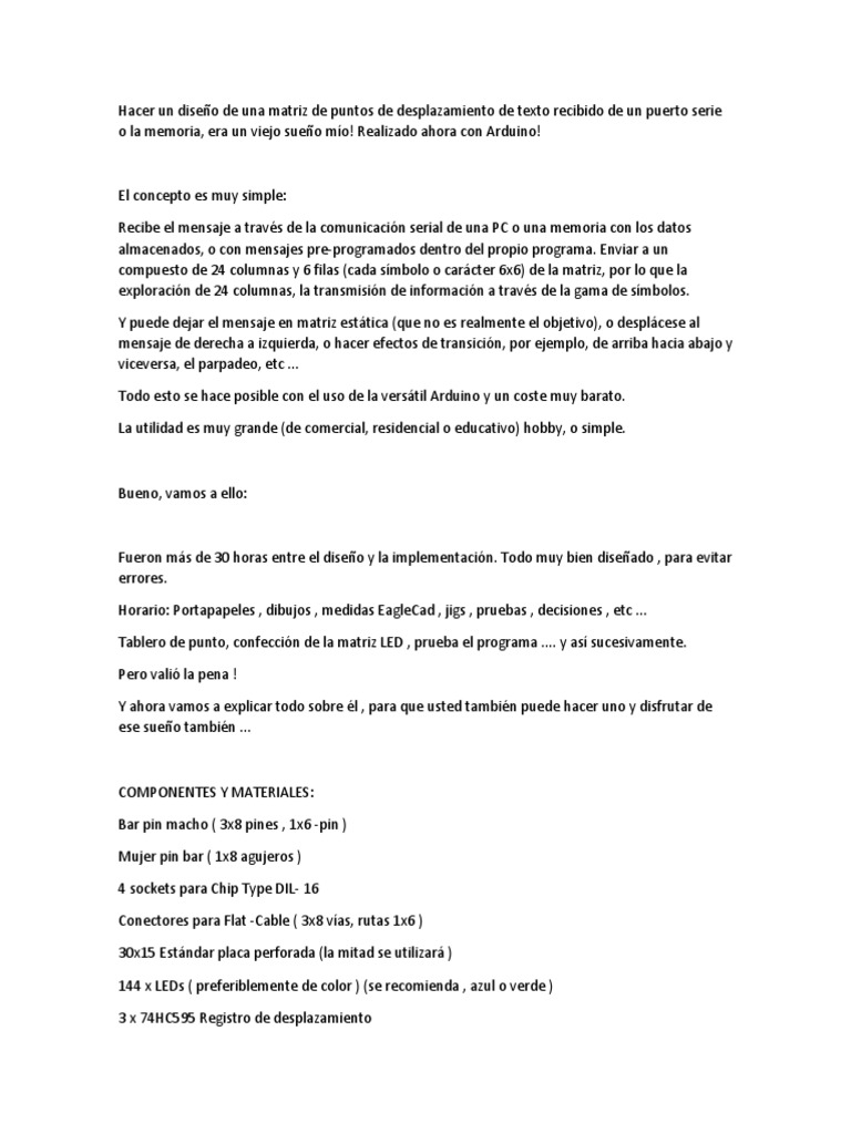 Matriz LED con Arduino: Guía DIY | PDF | Diodo emisor de luz | Arduino
