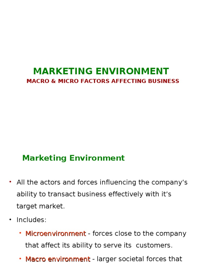 Marketing Environment: Macro & Micro Factors Affecting Business | PDF ...