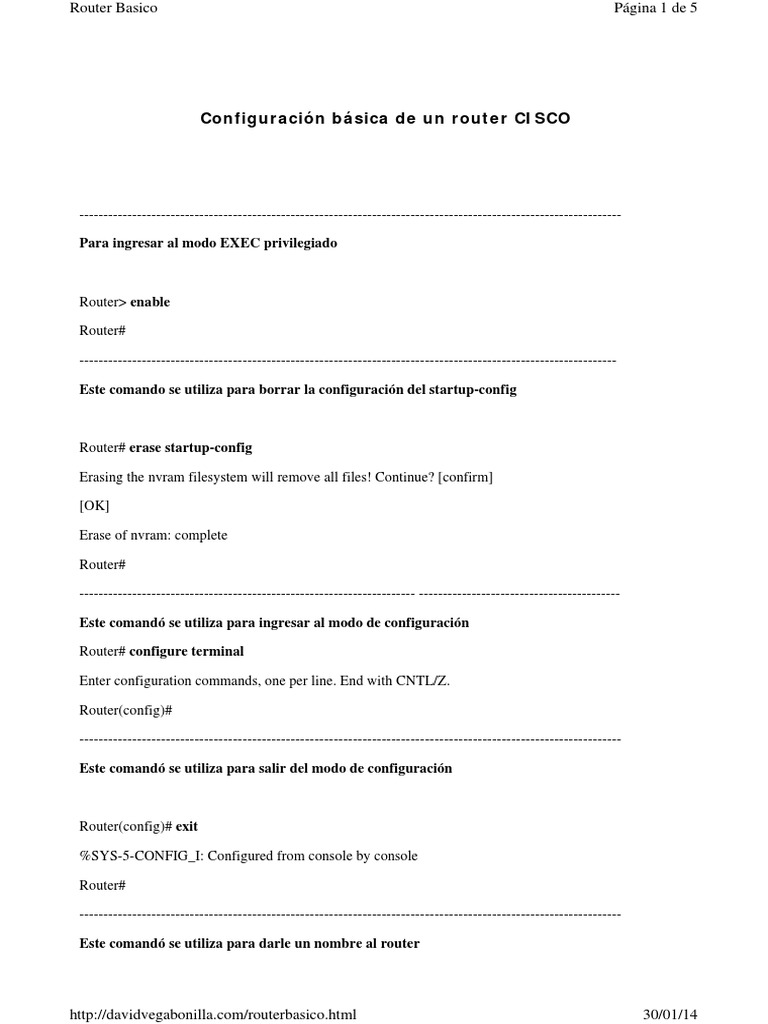 Configuracion Basica Router Cisco | Descargar gratis PDF | Protocolos de internet | Enrutamiento