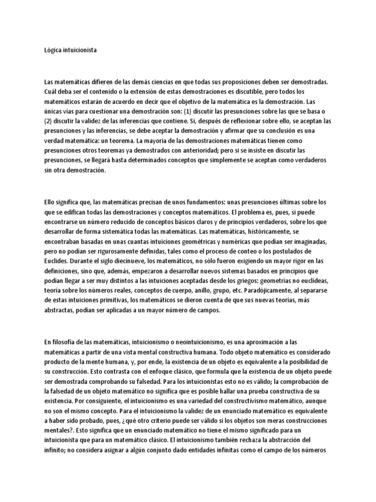 Lógica Intuicionista y Constructivismo | PDF | Prueba matemática ...