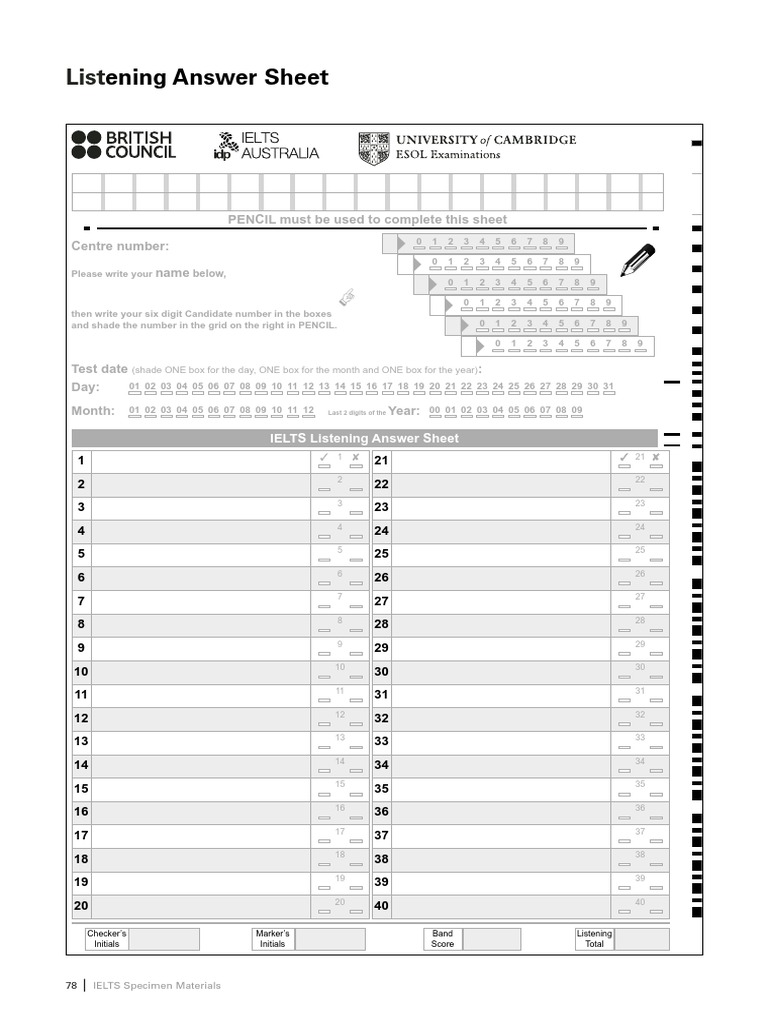 IELTS Answer Sheet Format For Practice | PDF