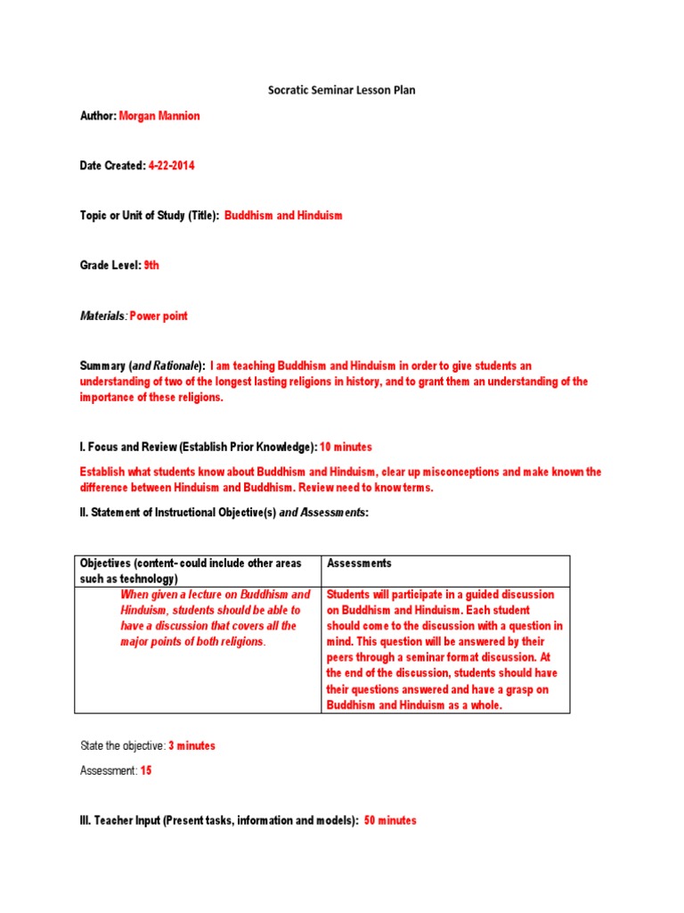 Socratic Seminar Lesson Plan | PDF | Lesson Plan | Question