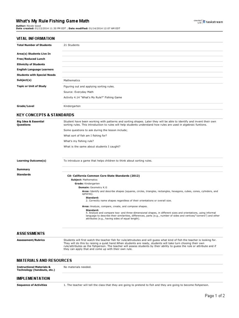 Whats My Rule Fishing Game | PDF | Area | Shape