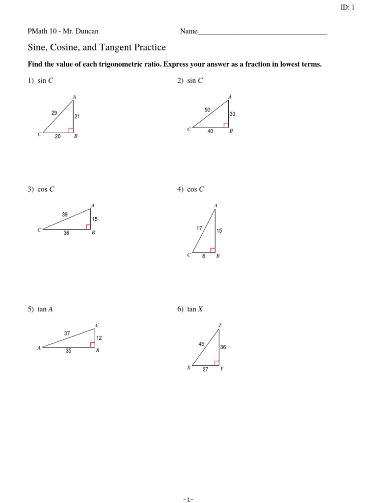 Sohcahtoa Practice | PDF | Trigonometric Functions | Sine