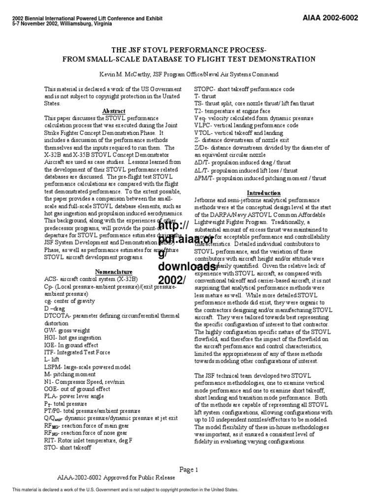 The JSF Stovl Performance Process From Small-Scale Database To Flight ...