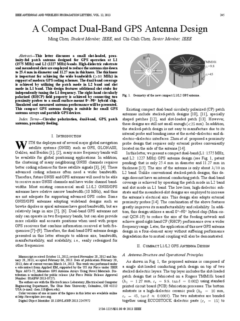 A Compact Dual-Band GPS Antenna Design | PDF | Antenna (Radio) | Global ...