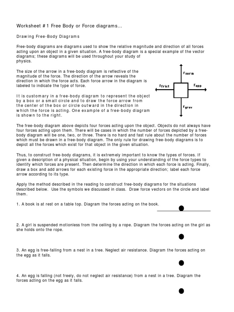 Free Body Diagram Practice Worksheet | PDF | Force | Mass