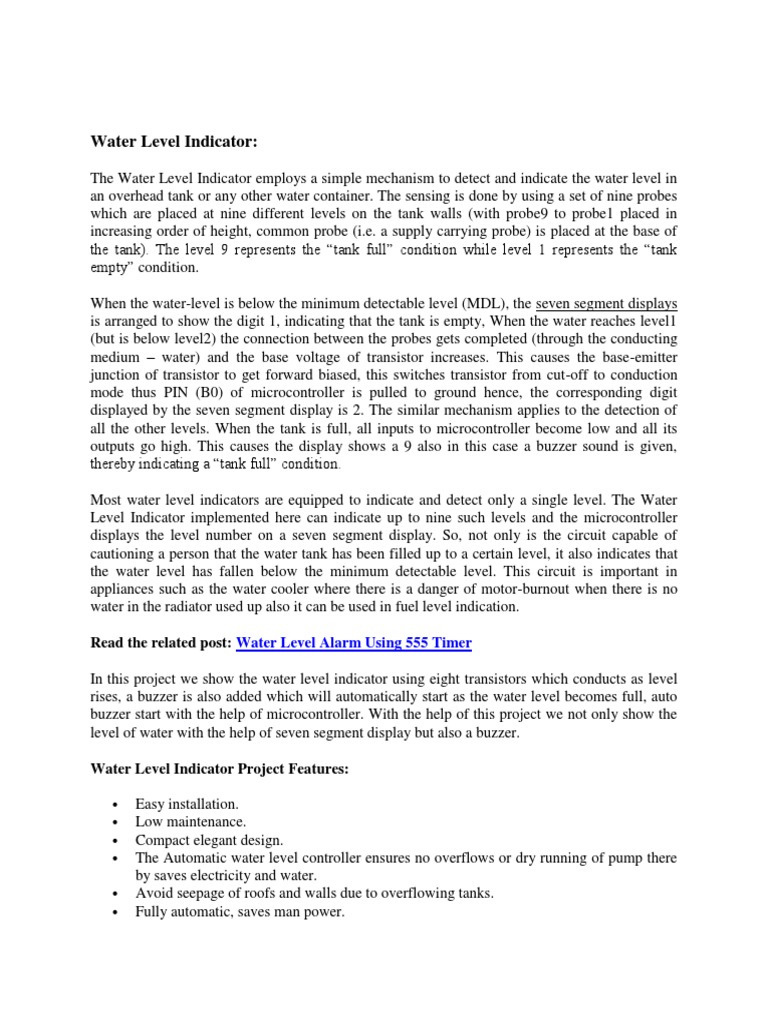 Water Level Indicator | PDF | Transistor | Electric Power