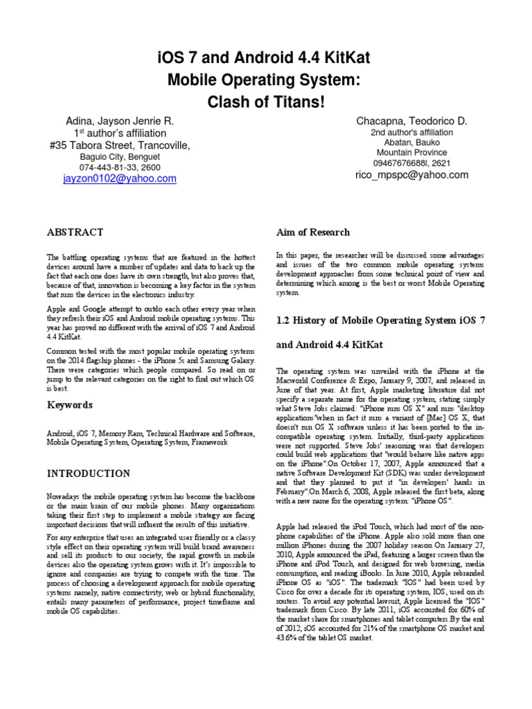 Ios 7 and Android 4.4 Kitkat Mobile Operating System: Clash of Titans ...