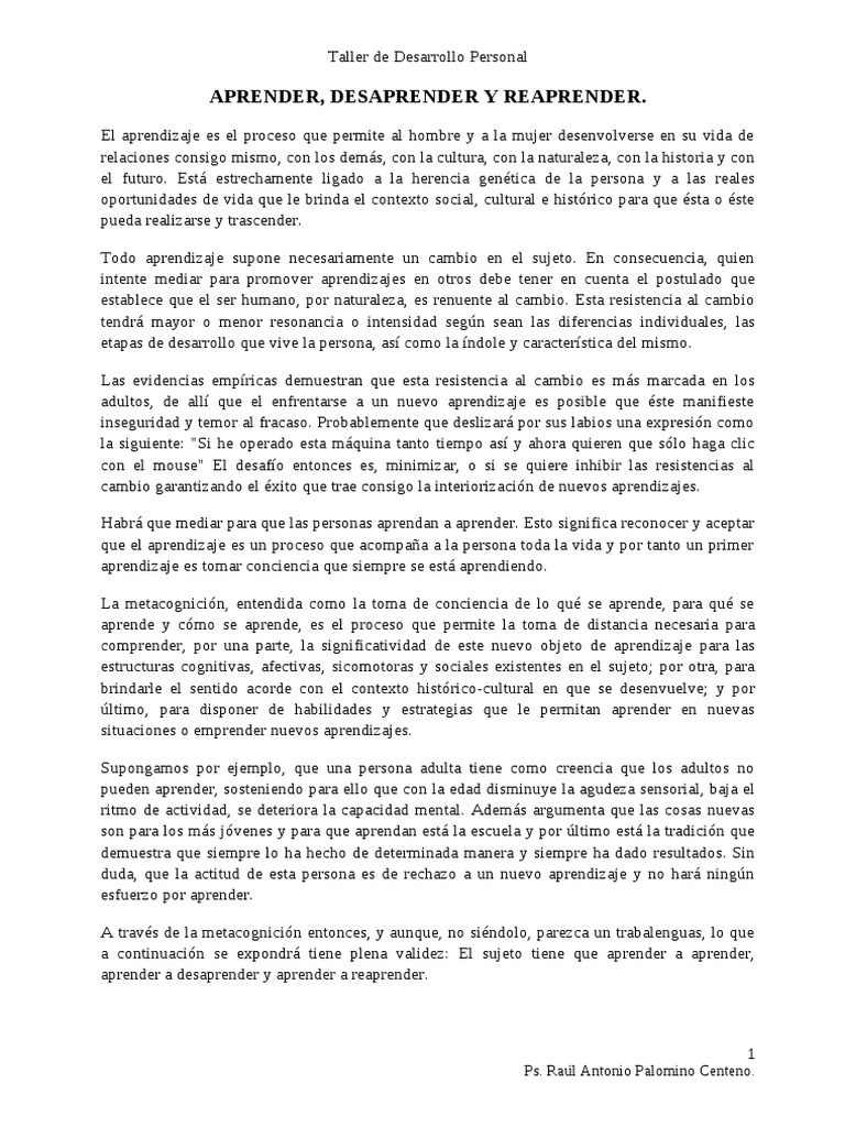 Aprender, Desaprender y Reaprender | PDF | Mente inconsciente | Adultos