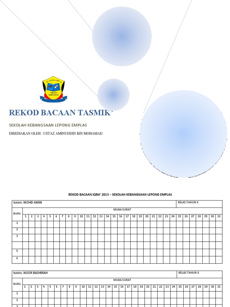 Rekod Bacaan Tasmik' | PDF