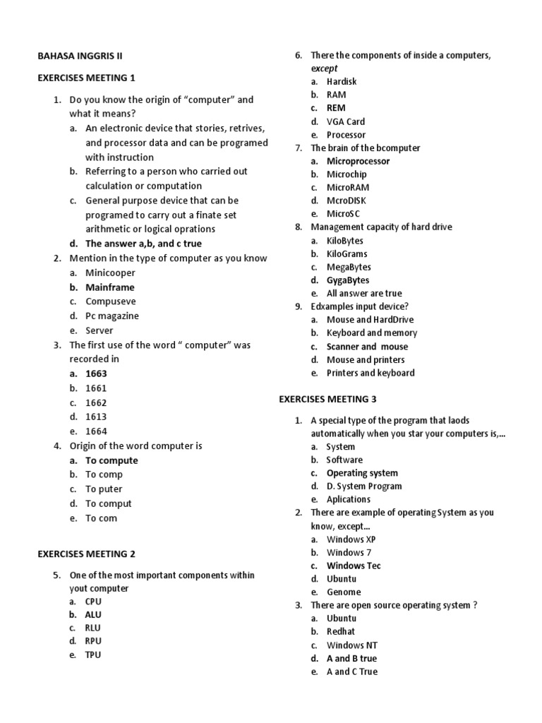Latihan Soal Bsi 2 | PDF | Operating System | Central Processing Unit