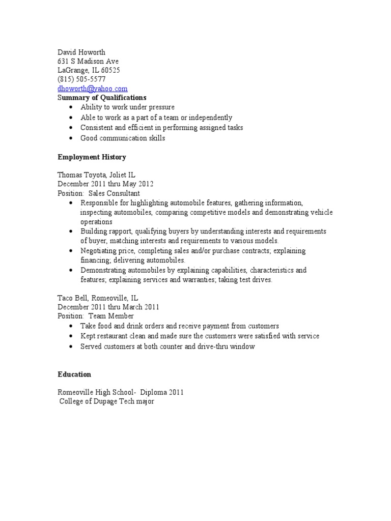 David Howorth Resume | PDF