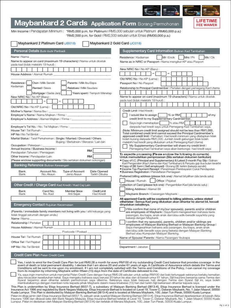 Maybankard 2 Cards: Application Form | PDF | Finance & Money Management