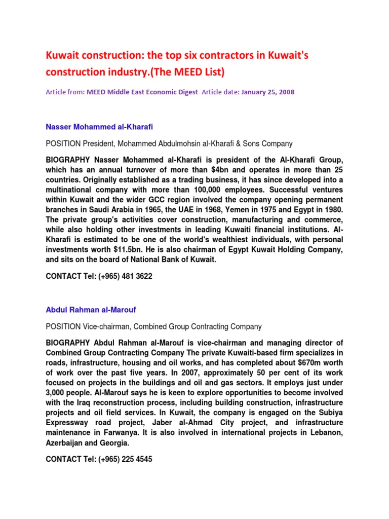 Kuwait Construction - The Top Six Contractors | PDF | Kuwait | Economies