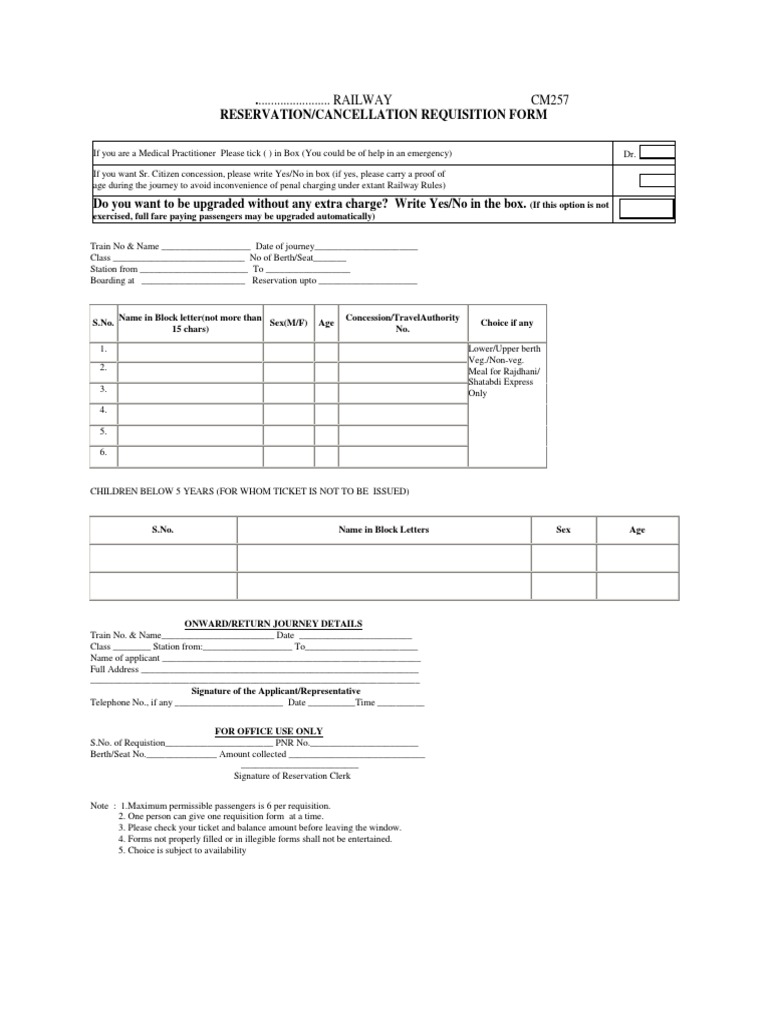 Railway Reservation Cancellation Requisation Form | PDF