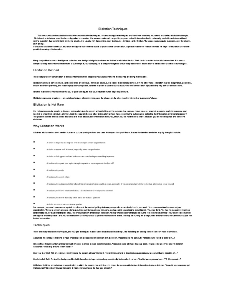 Elicitation Techniques | PDF | Conversation