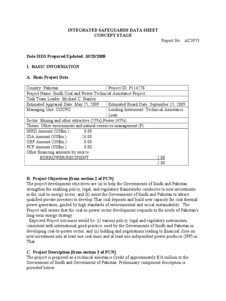Integrated Safeguards Data Sheet Concept Stage | PDF