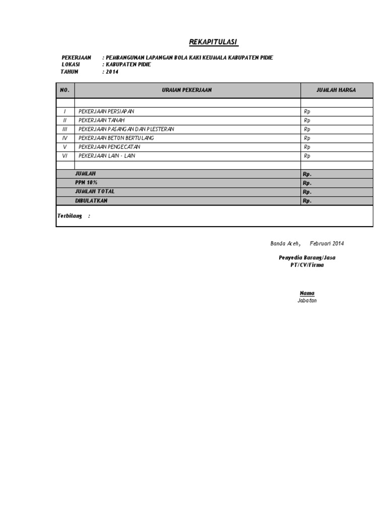 RAB Pembangunan Lapangan Bola Kaki | PDF | Teknologi & Rekayasa