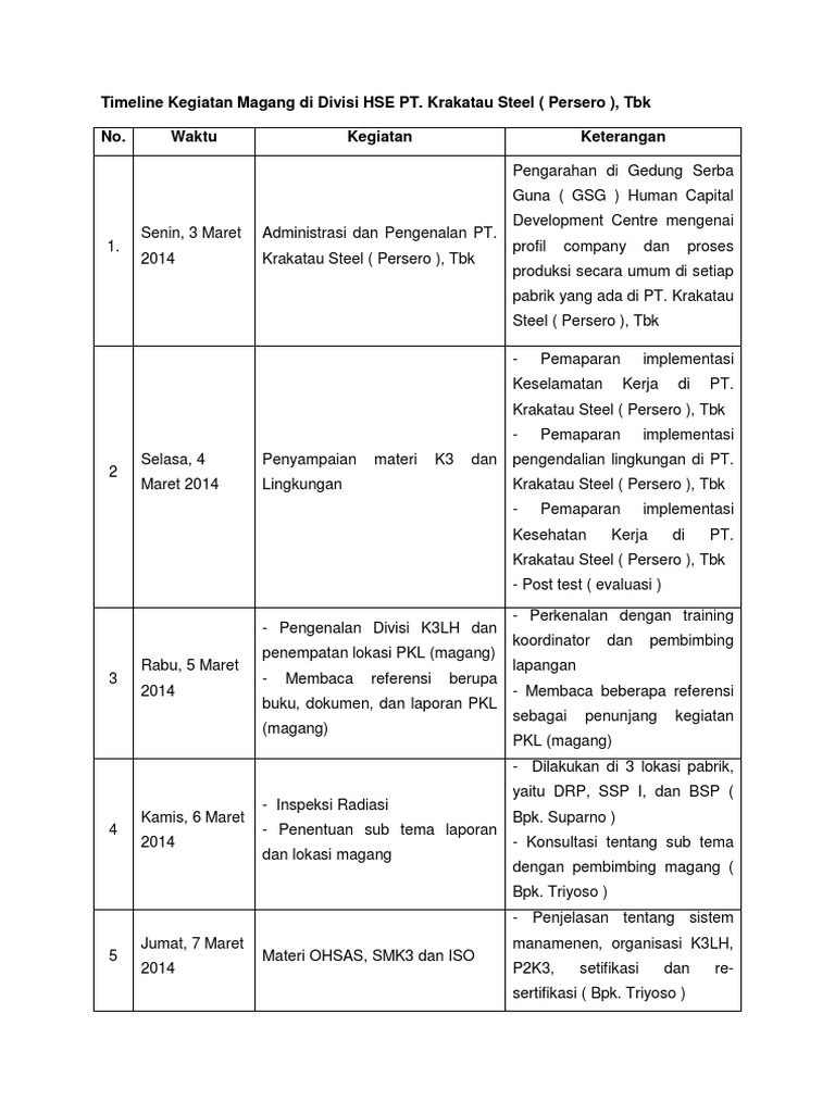 Timeline Magang KS | PDF