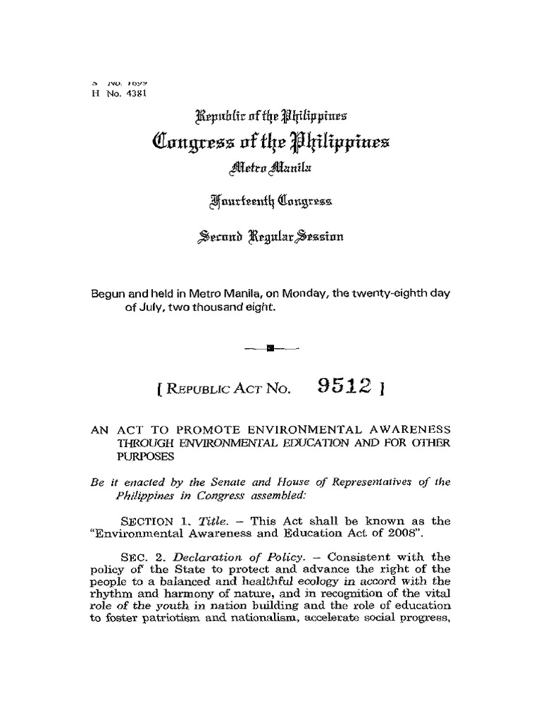 Ra 9512 - Environmental Education Act | PDF | Environmentalism | Environmental Protection