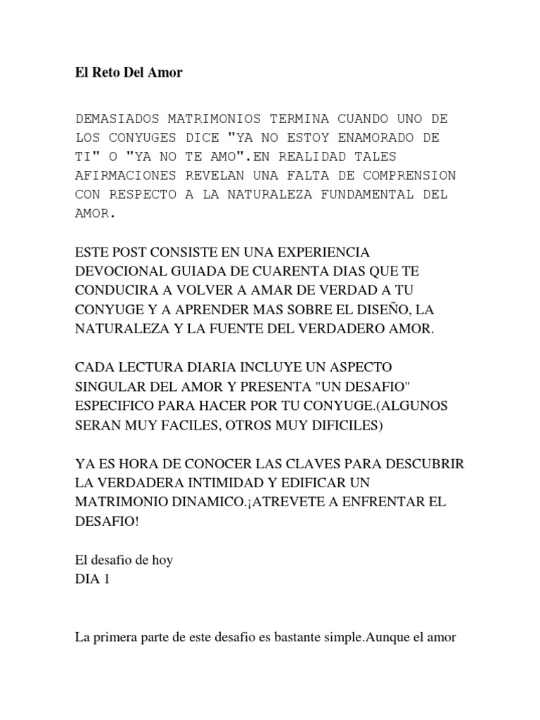 El reto del amor: 40 días para redescubrir la verdadera intimidad en el ...